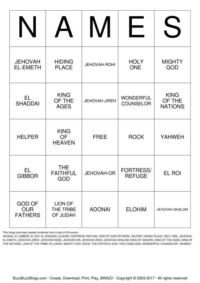 NAMES Bingo Cards To Download Print And Customize NAMES Bingo Cards To Download Print And Customize