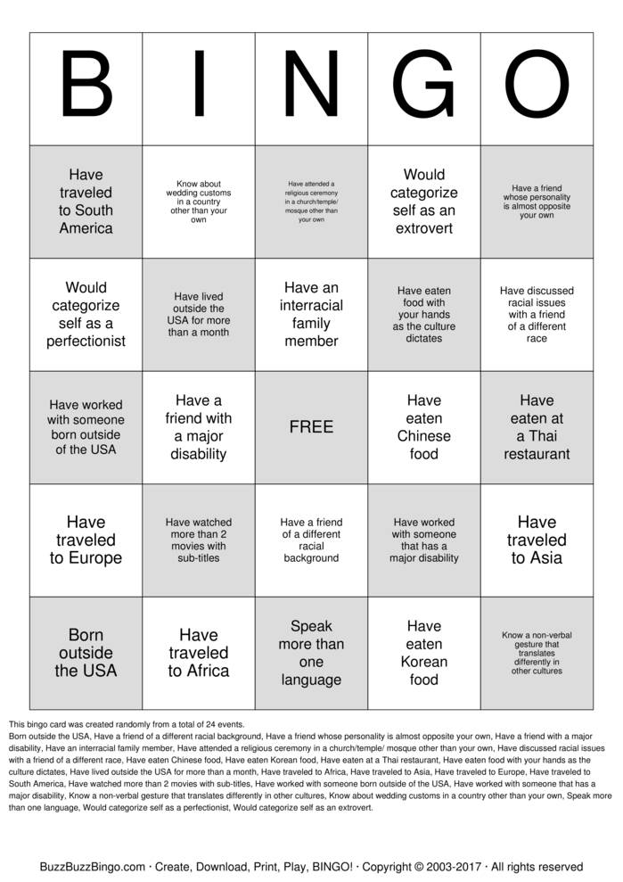 Diversity Bingo Cards To Download Print And Customize Diversity Bingo Cards To Download Print And Customize
