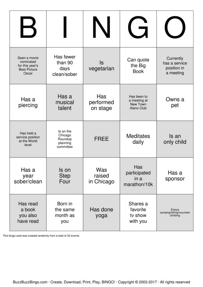 Recovery Bingo Cards To Download Print And Customize Recovery Bingo Cards To Download Print And Customize