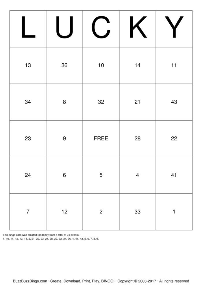 LUCKY Bingo Cards To Download Print And Customize LUCKY Bingo Cards To Download Print And Customize