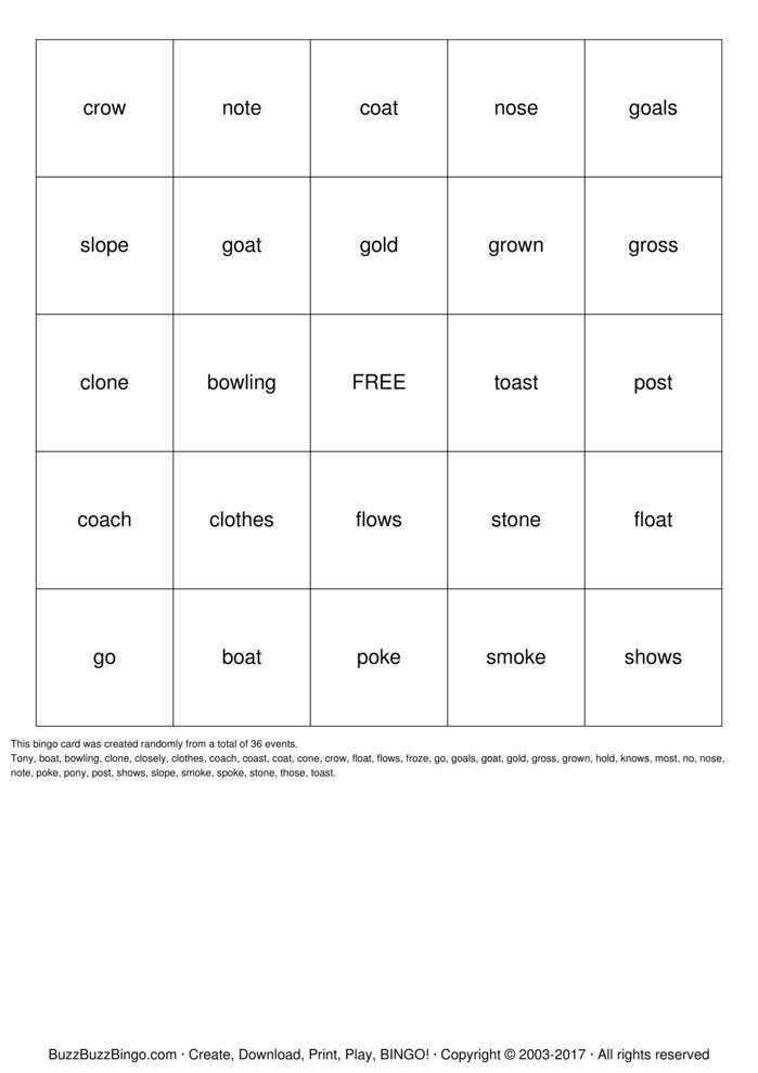 Oe Words Bingo Cards To Download Print And Customize 