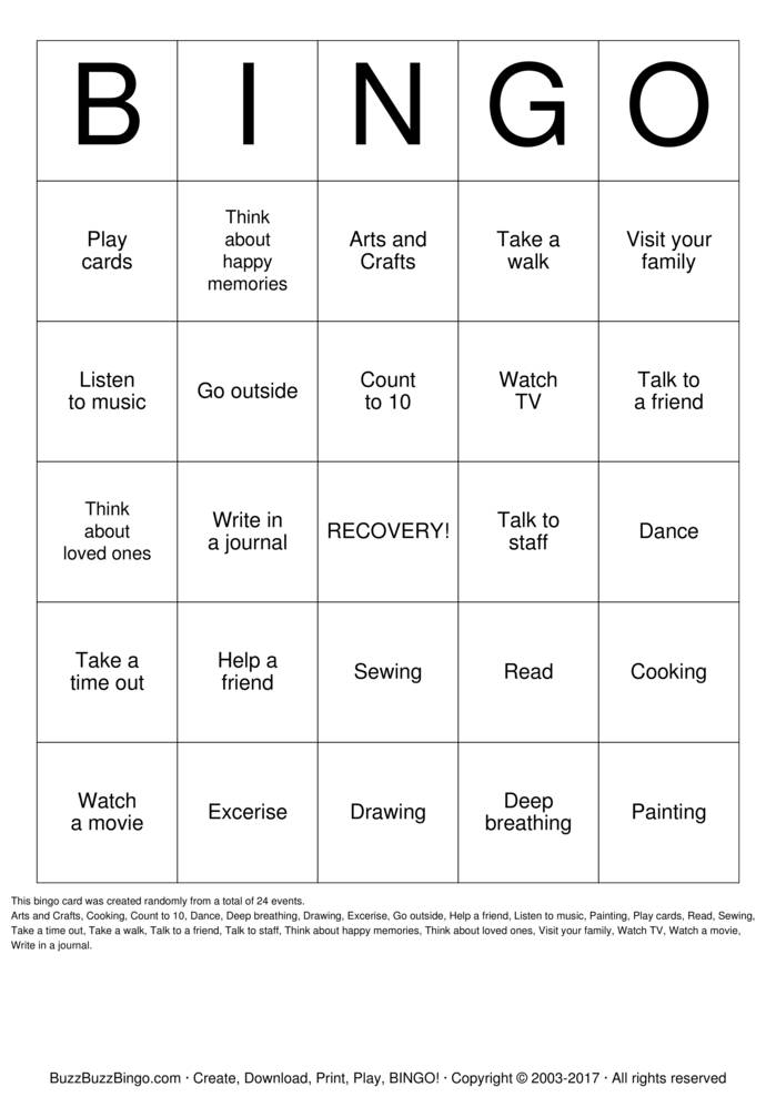 Relapse Prevention Bingo Cards To Download Print And Customize Relapse Prevention Bingo Cards To Download Print And Customize