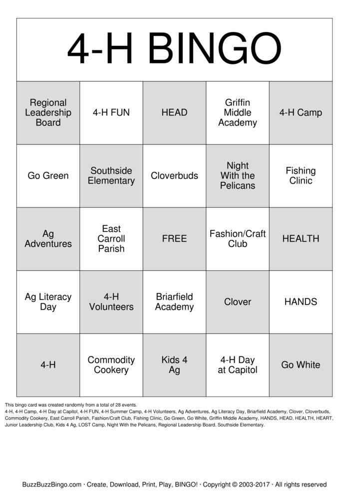 4H Bingo Bingo Cards To Download Print And Customize 4H Bingo Bingo Cards To Download Print And Customize