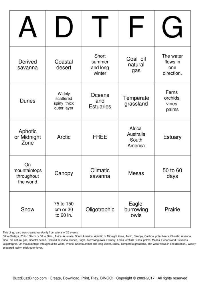 Biomes and Ecosystems Bingo Bingo Cards to Download, Print and Customize!