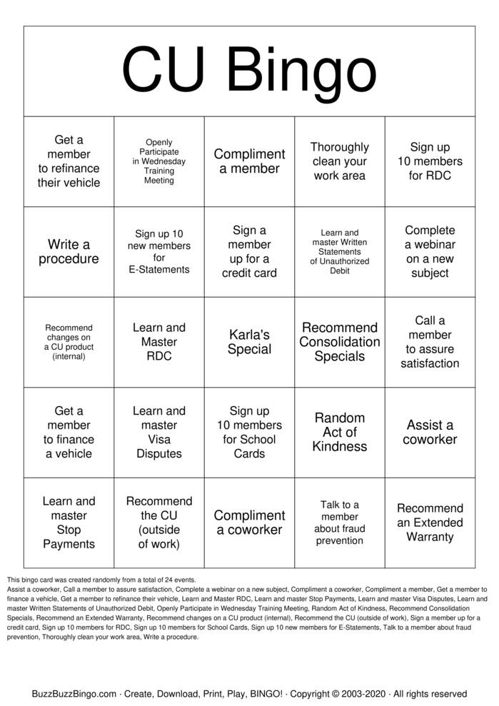 Blackout Credit Union Bingo Bingo Cards to Download, Print and Customize!