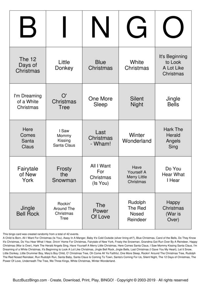Christmas Songs Bingo Cards to Download, Print and Customize!