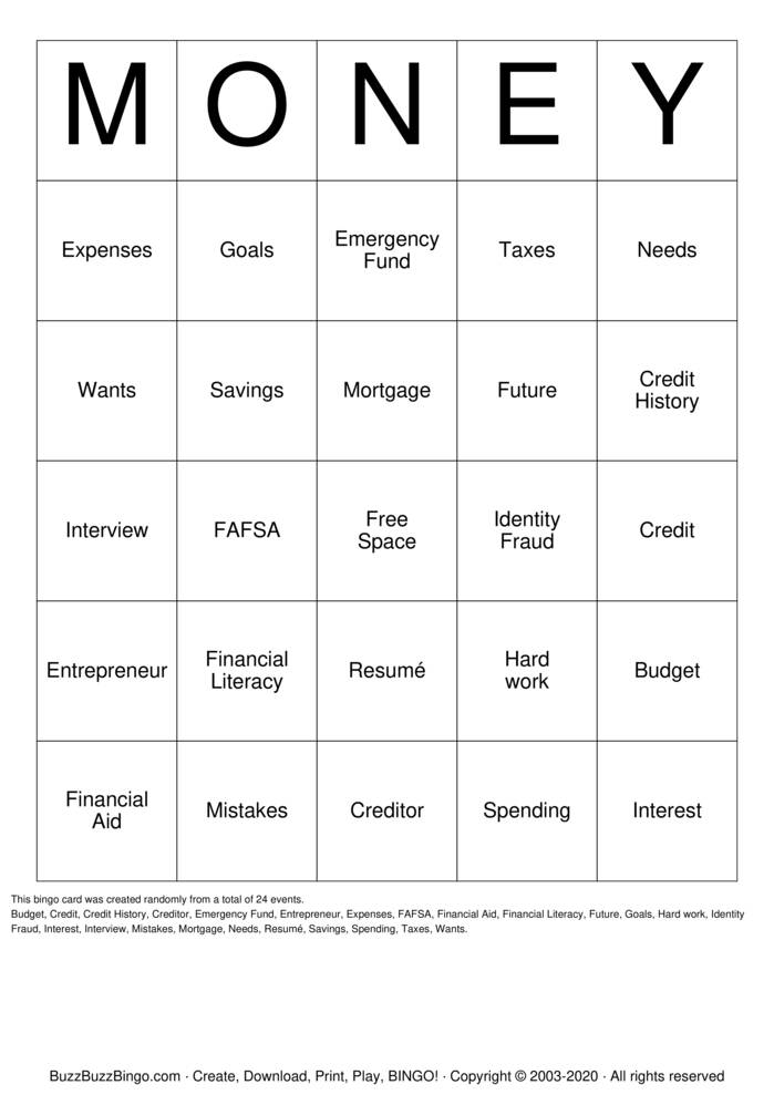 Financial Literacy Bingo Cards to Download, Print and Customize!