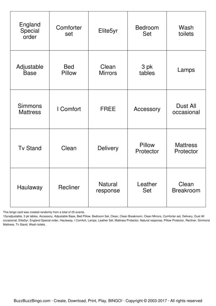 Furniture Bingo Bingo Cards to Download, Print and Customize!