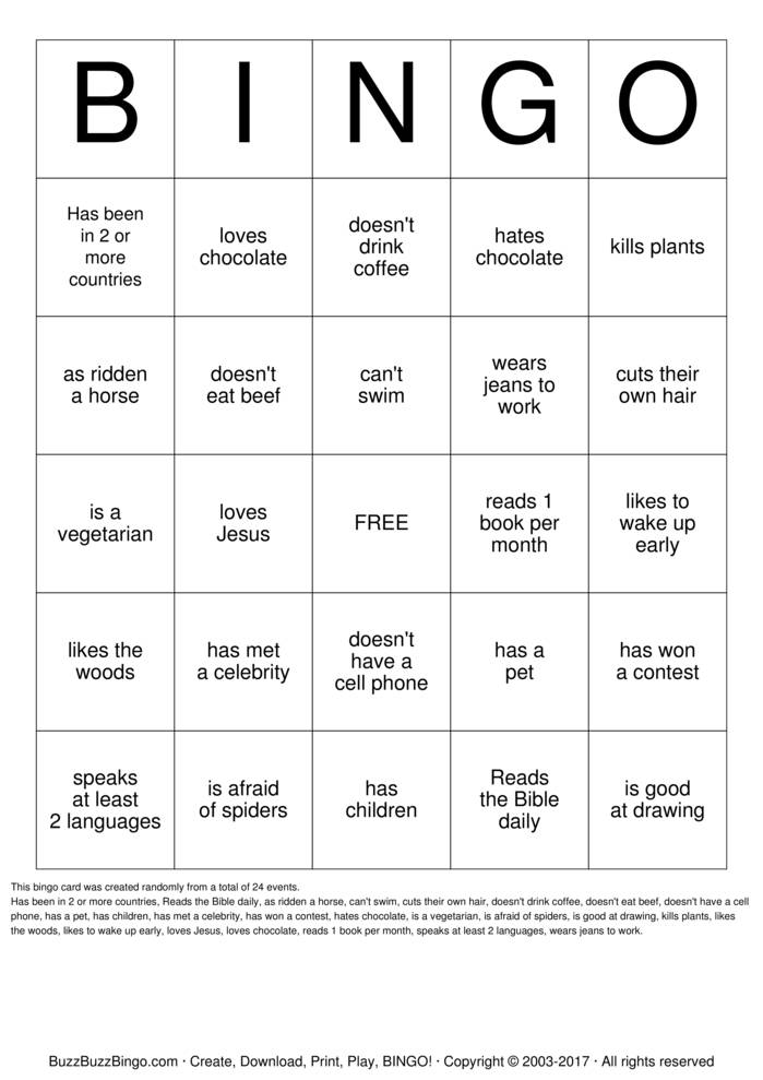 People Bingo Bingo Cards to Download, Print and Customize!
