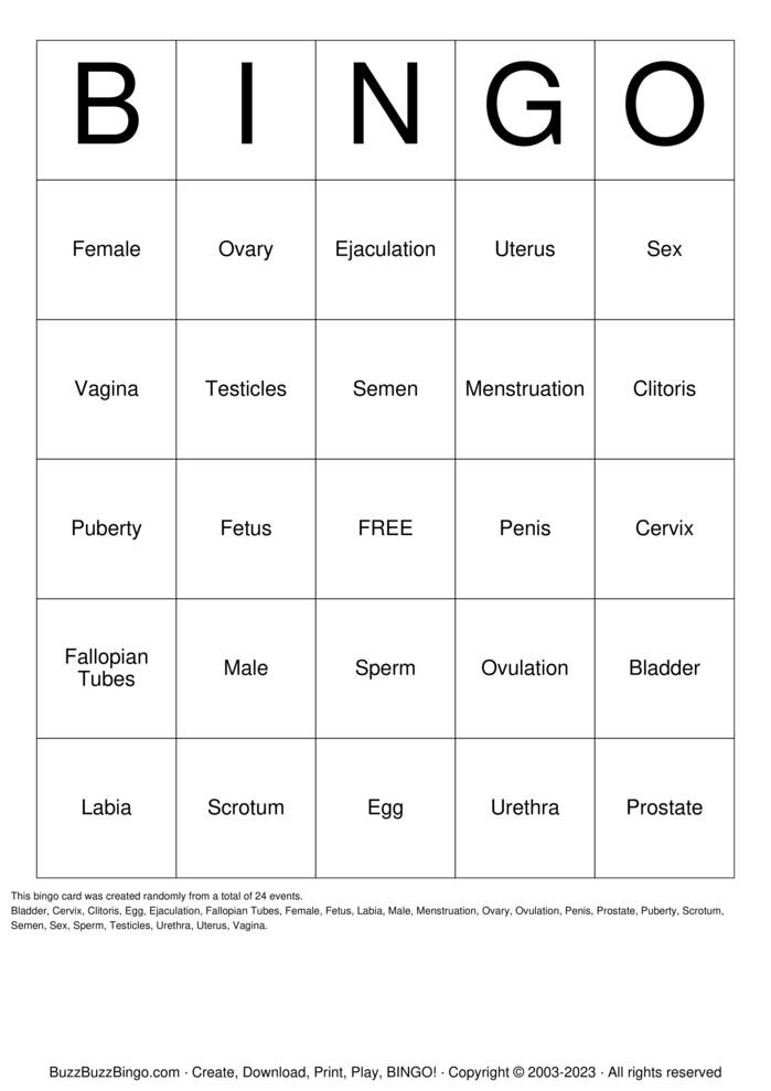 Reproductive System Bingo Cards to Download, Print and Customize!