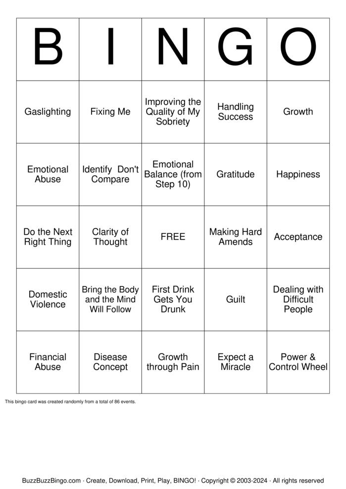 Sobriety Bingo Cards to Download, Print and Customize!