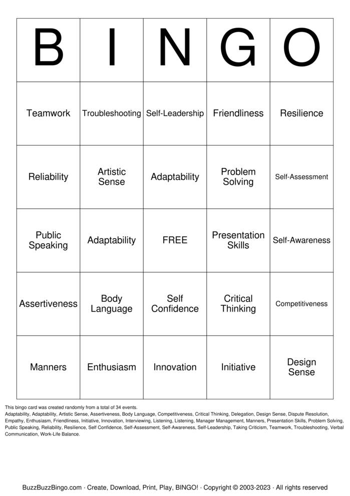 Soft Skills Bingo Cards to Download, Print and Customize!