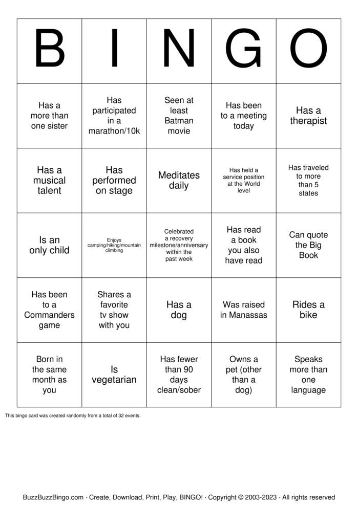 addiction Bingo Cards to Download, Print and Customize!