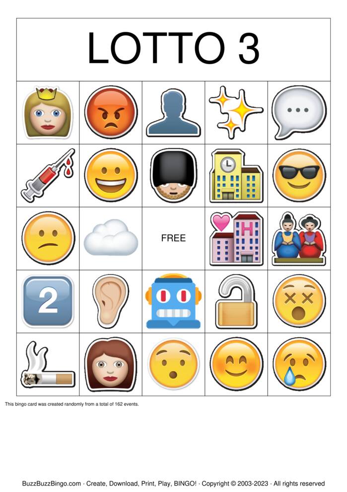 All Emoji Images Bingo Cards to Download, Print and Customize!