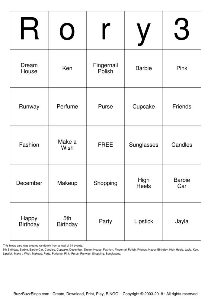 Barbie Bingo Cards to Download, Print and Customize!