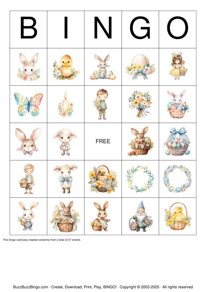 Cute Easter Images Bingo Cards to Download, Print and Customize!
