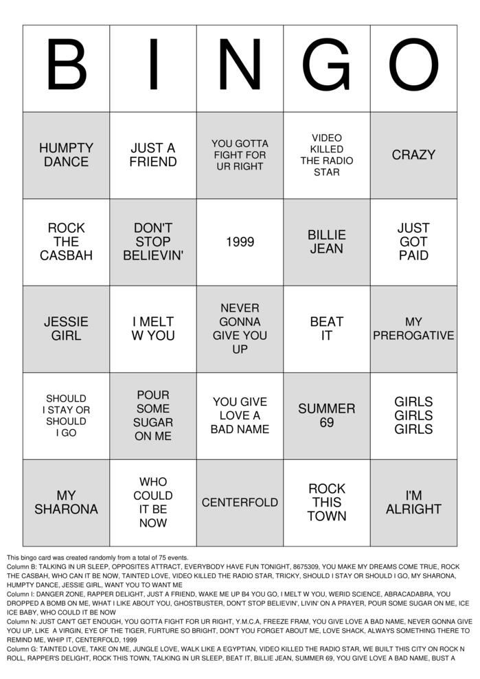 DOWN W THE 80'S Bingo Cards to Download, Print and Customize!