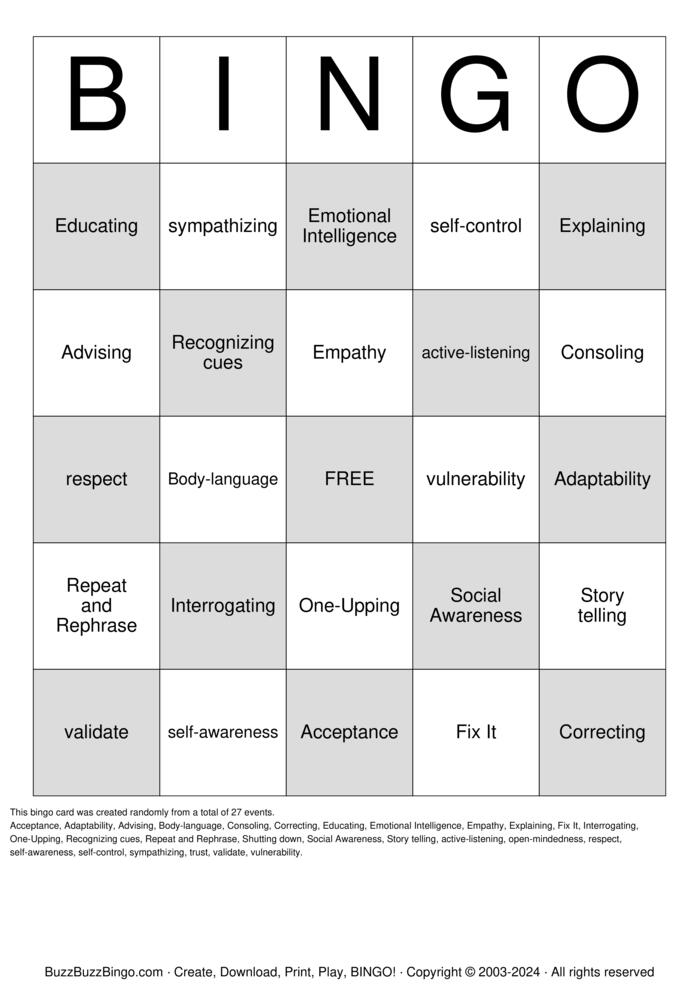Empathy Bingo Cards to Download, Print and Customize!