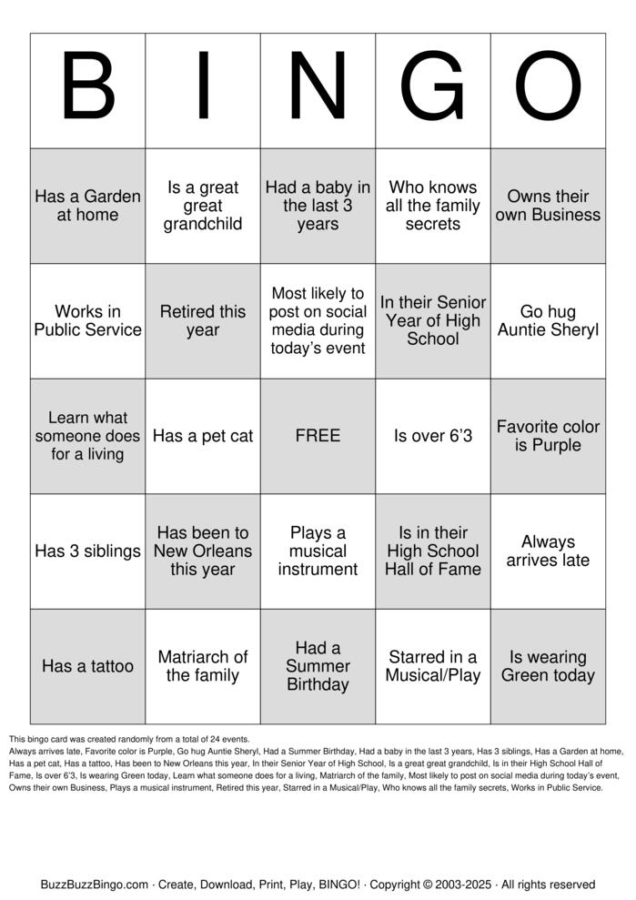 Family Bingo Cards to Download, Print and Customize!