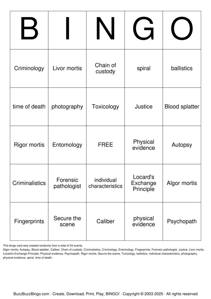 Forensics Bingo Cards to Download, Print and Customize!