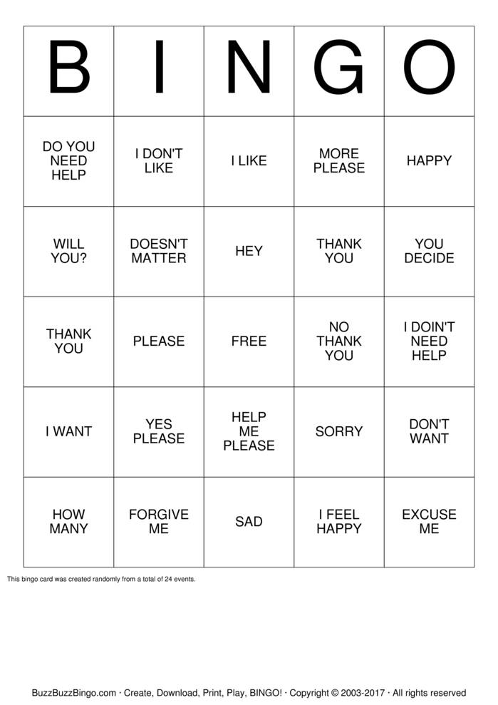 Great Manners Bingo Cards to Download, Print and Customize!
