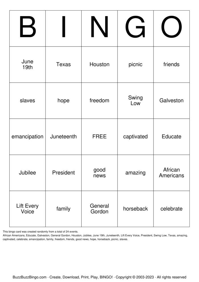 Juneteenth Bingo Cards to Download, Print and Customize!