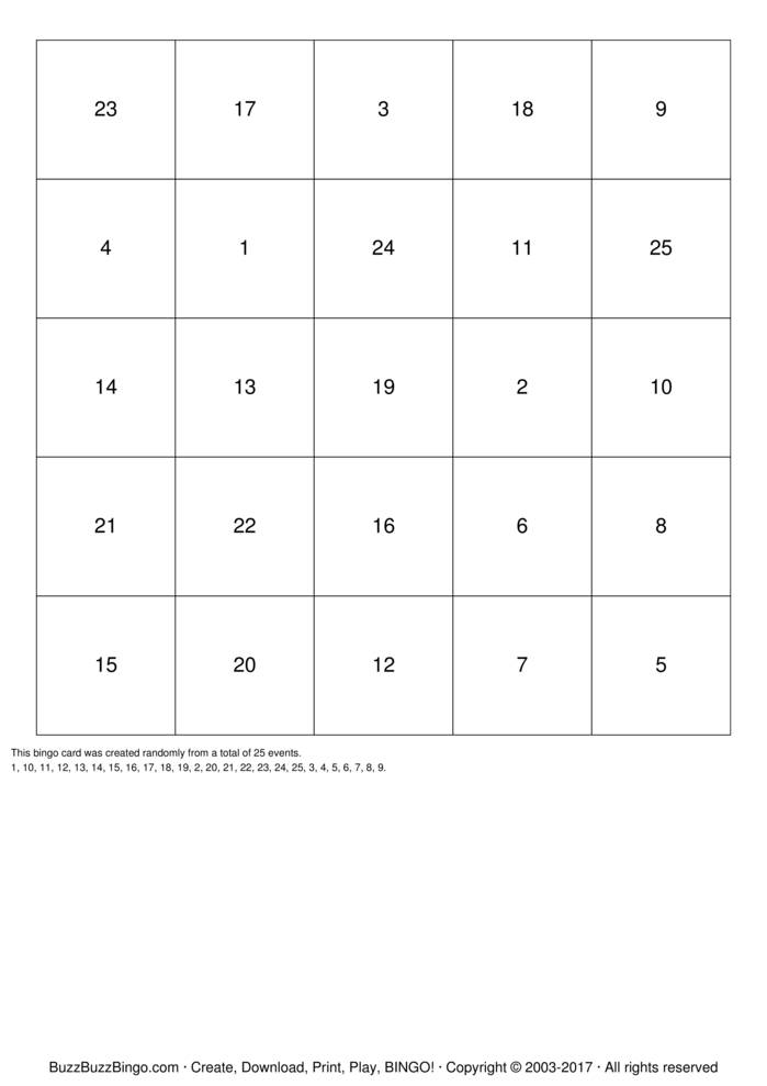 Numbers 1-26 Bingo Cards to Download, Print and Customize!