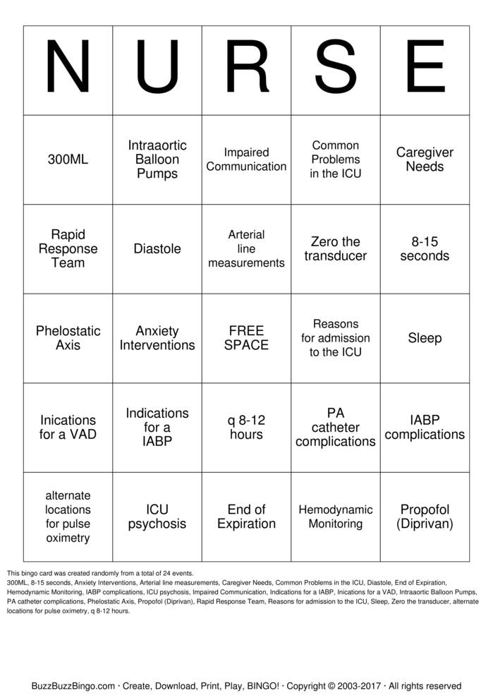 Nurse Bingo Cards to Download, Print and Customize!