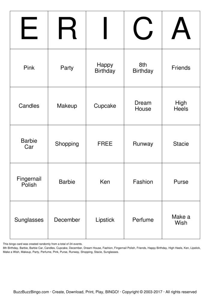 Barbie Bingo Cards to Download, Print and Customize!