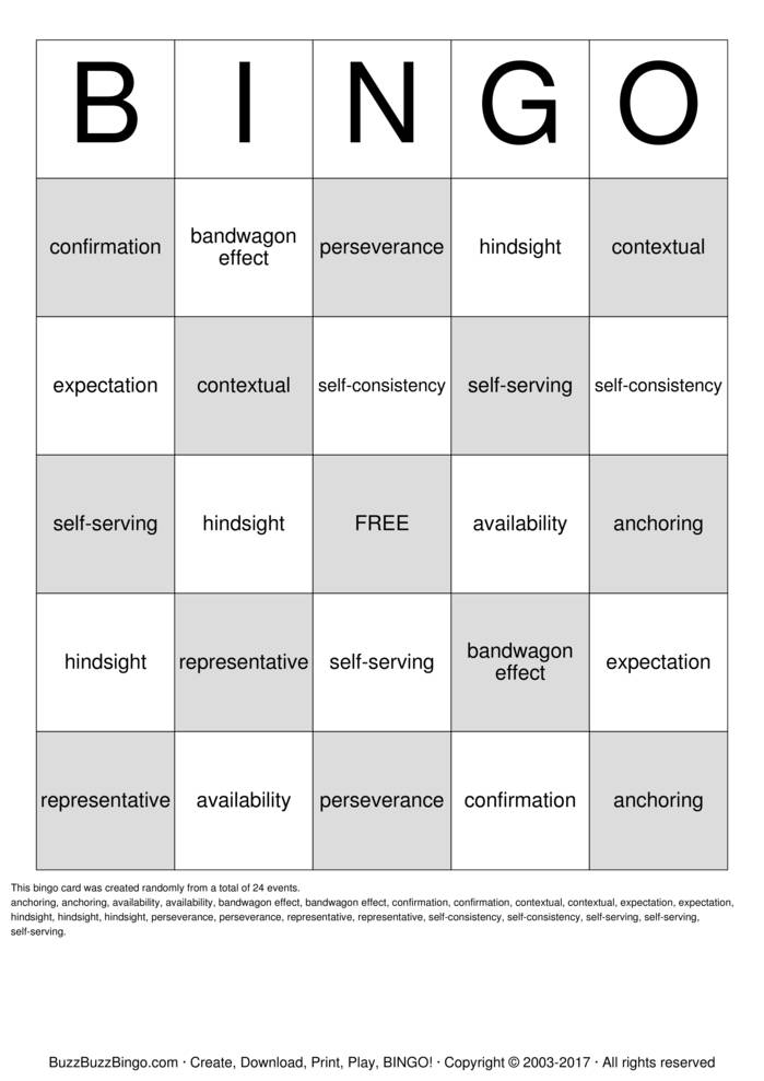 Bias Bingo Bingo Cards to Download, Print and Customize!