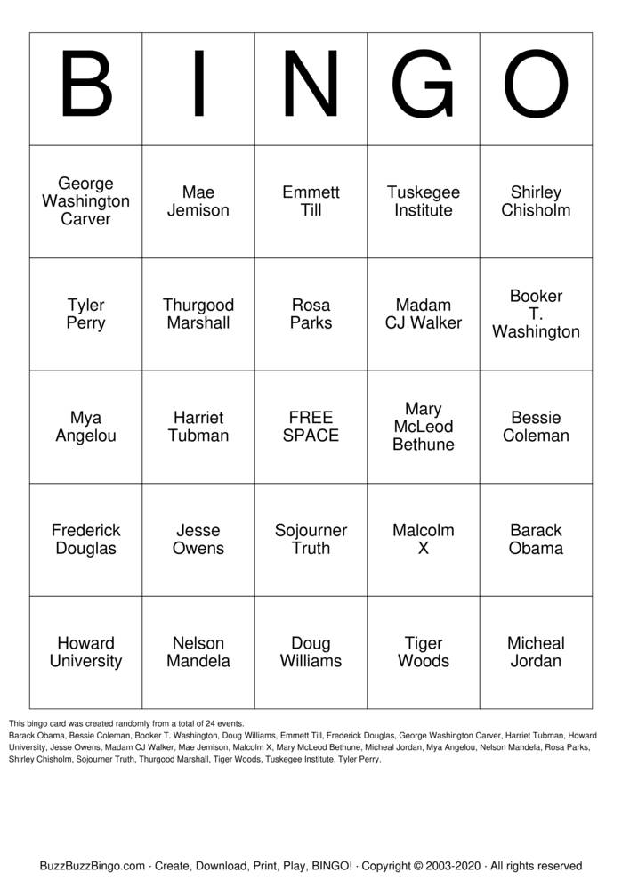 Black History Bingo Cards to Download, Print and Customize!
