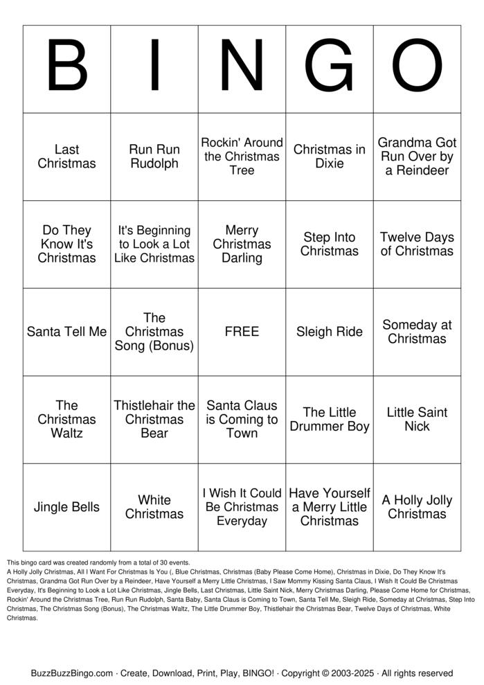 Christmas Songs Bingo Cards to Download, Print and Customize!