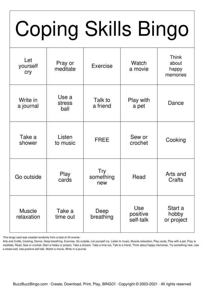 Coping Skills Bingo Cards to Download, Print and Customize!