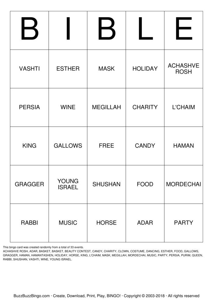 Esther Bingo Cards to Download, Print and Customize!