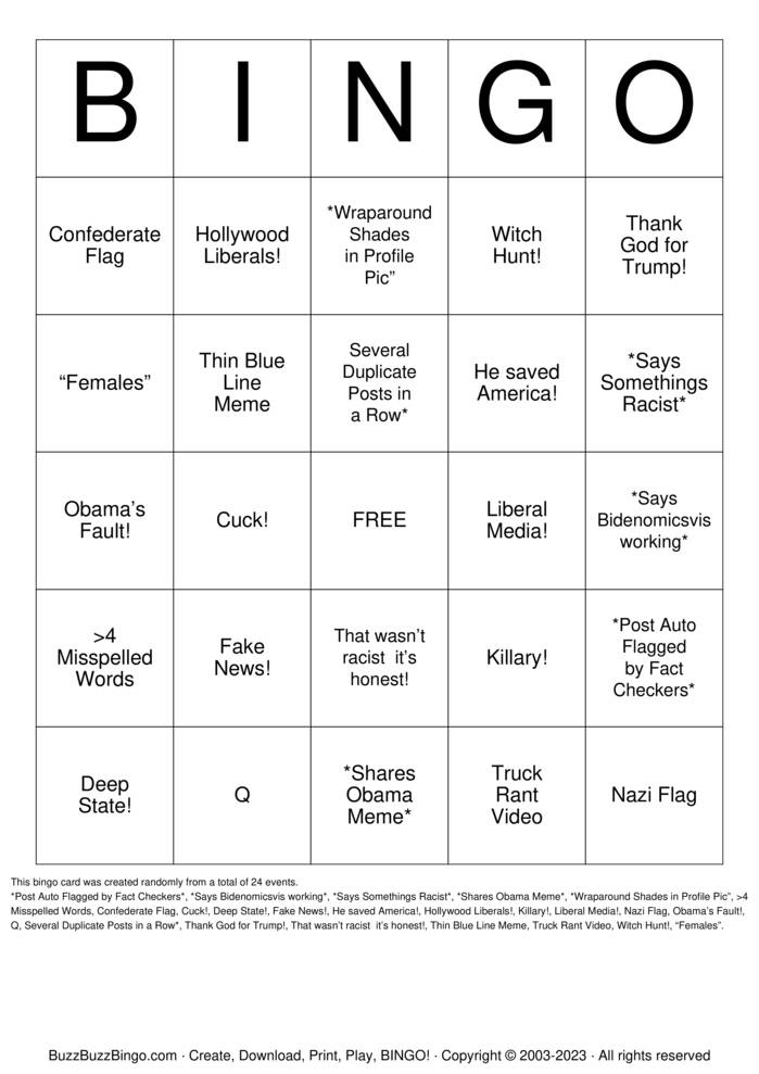 LEFT-TARD Cultist Bingo Bingo Cards to Download, Print and Customize!