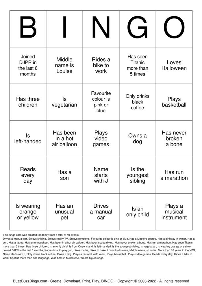 Multiplex GTKY Bingo Cards to Download, Print and Customize!