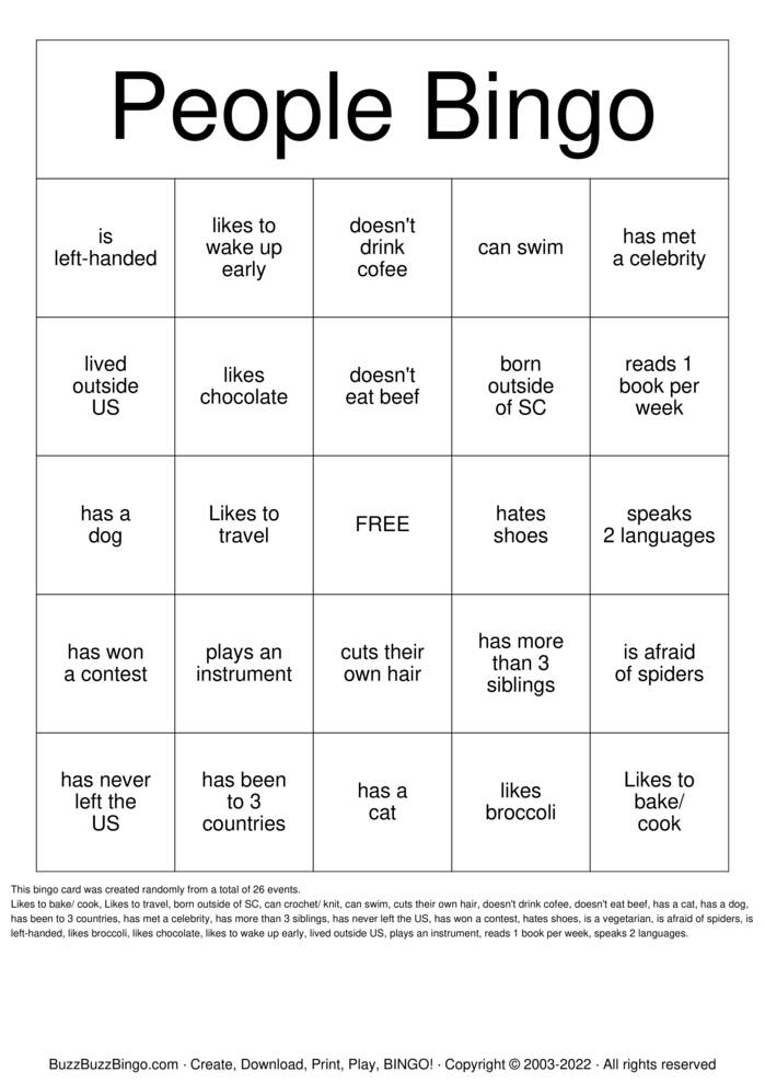 People Bingo Bingo Cards to Download, Print and Customize!