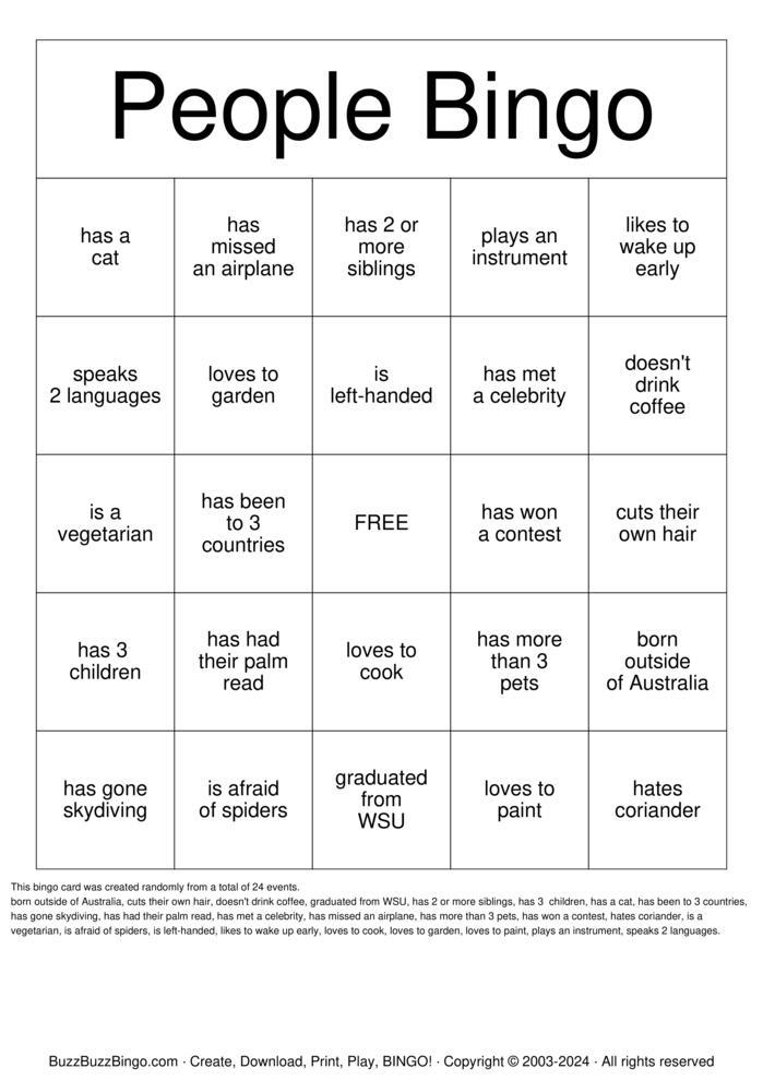 People Bingo Bingo Cards to Download, Print and Customize!