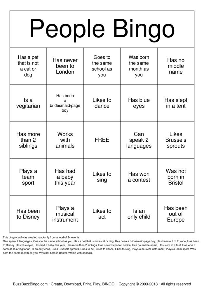 People Bingo Bingo Cards to Download, Print and Customize!