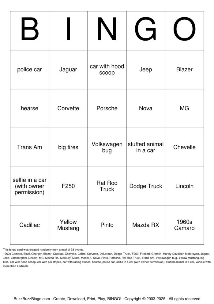 Route 66 Car Show Bingo Cards to Download, Print and Customize!