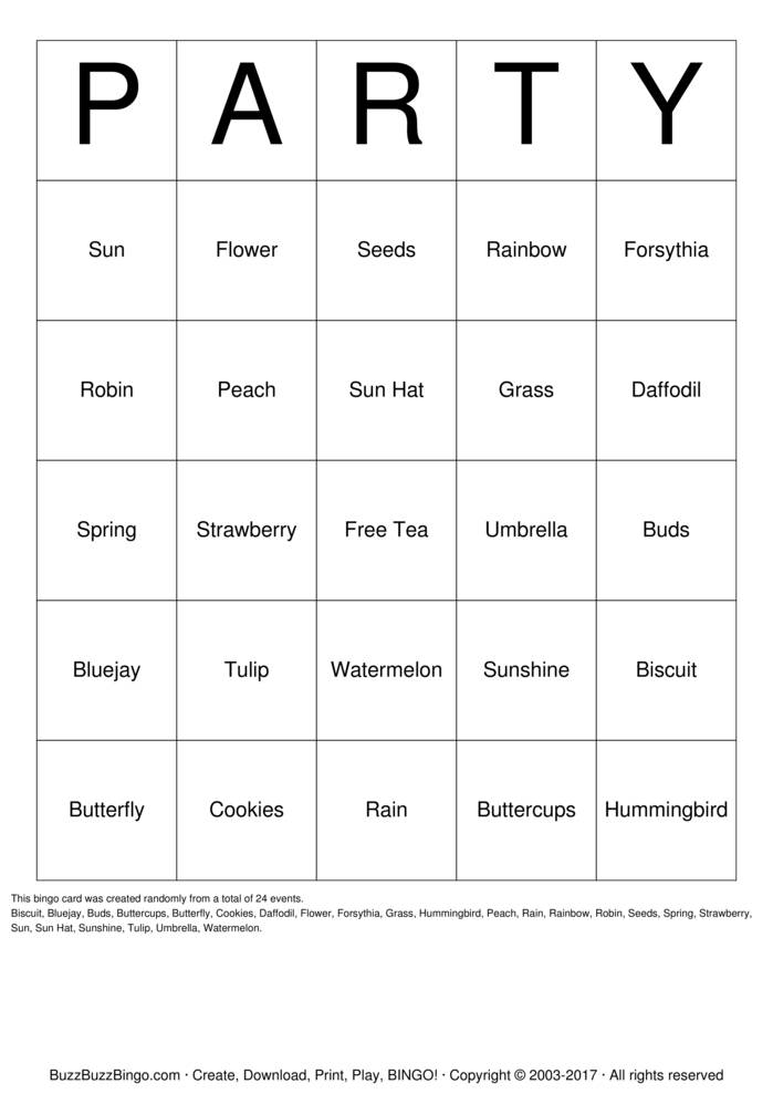 Tea Party Bingo Cards to Download, Print and Customize!