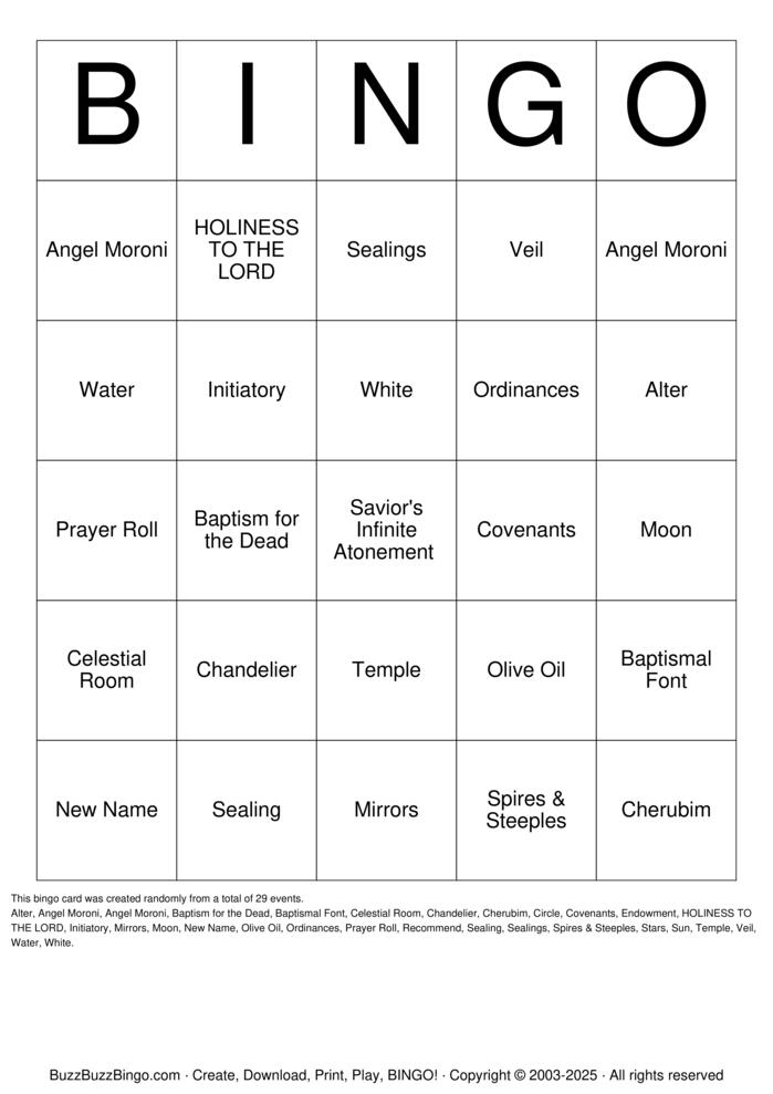 Temple Symbols Bingo Cards to Download, Print and Customize!