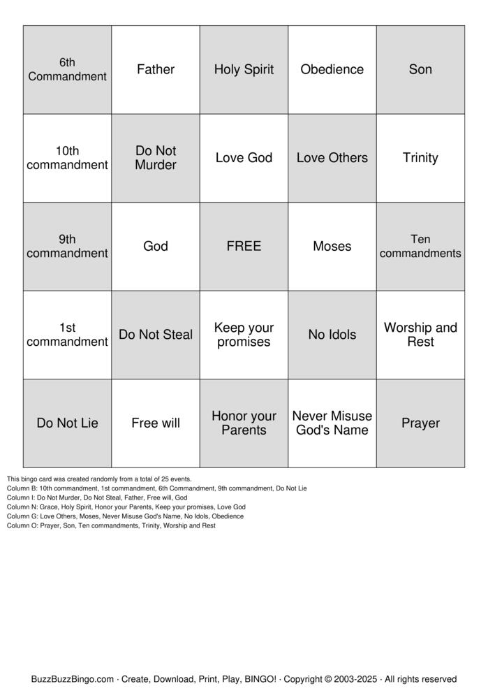 The 10 Commandments Bingo Cards to Download, Print and Customize!