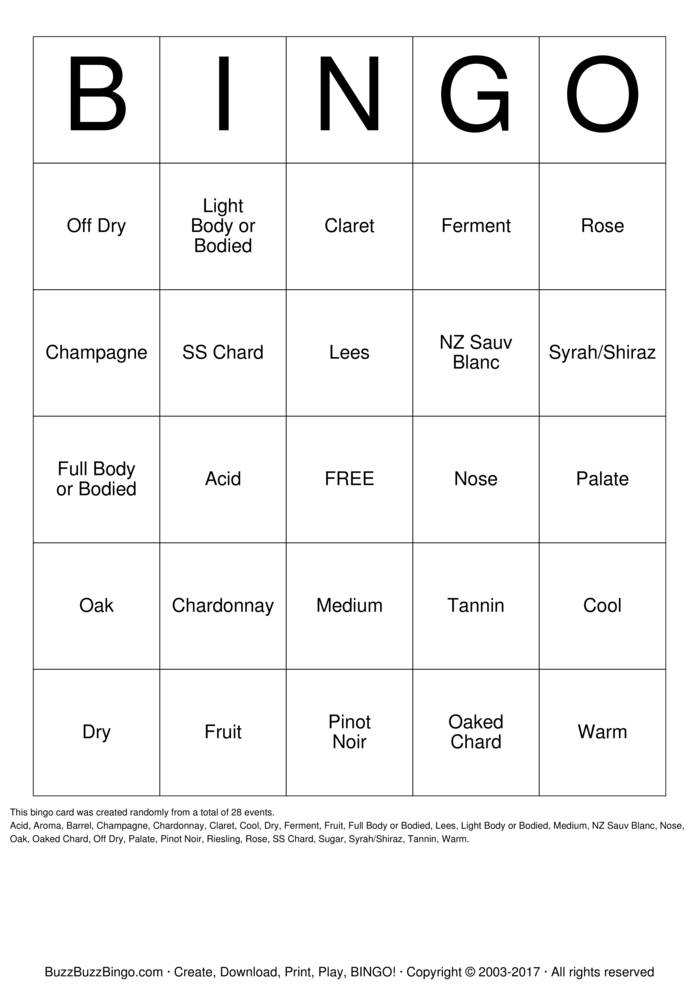 Wine Bingo Bingo Cards to Download, Print and Customize!