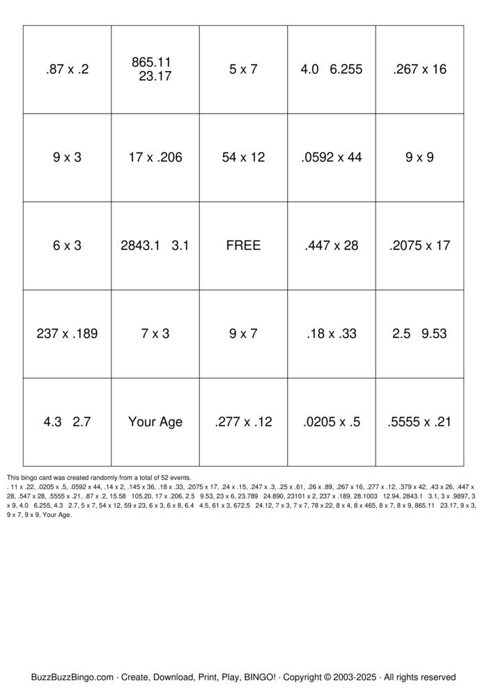 6th grade Math Bingo Cards to Download, Print and Customize!