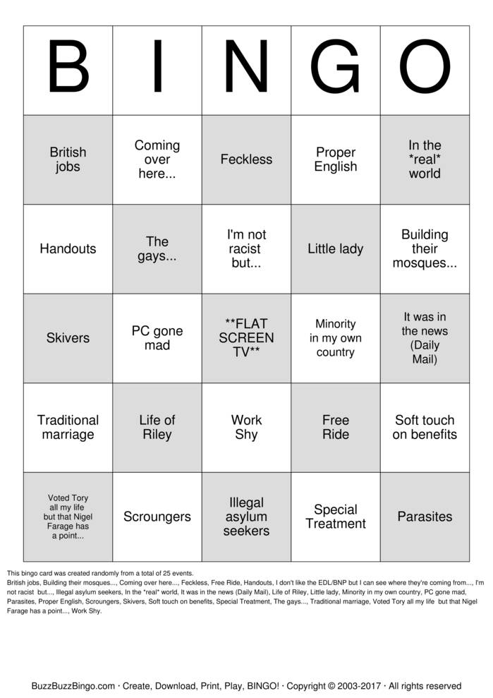 BIGOT BINGO Bingo Cards to Download, Print and Customize!