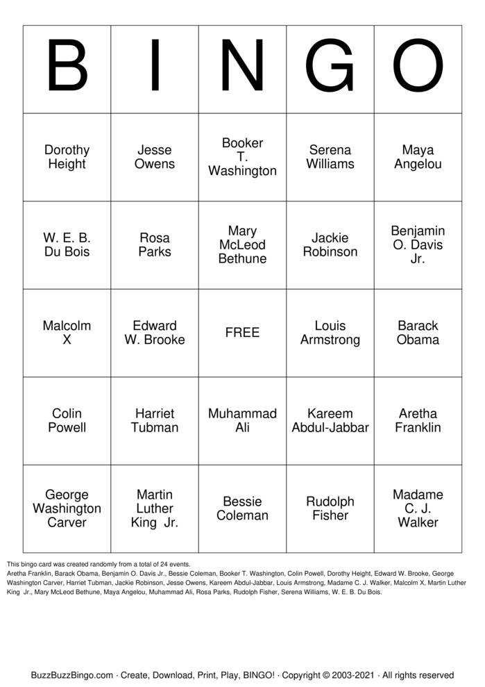 Black History Bingo Cards to Download, Print and Customize!