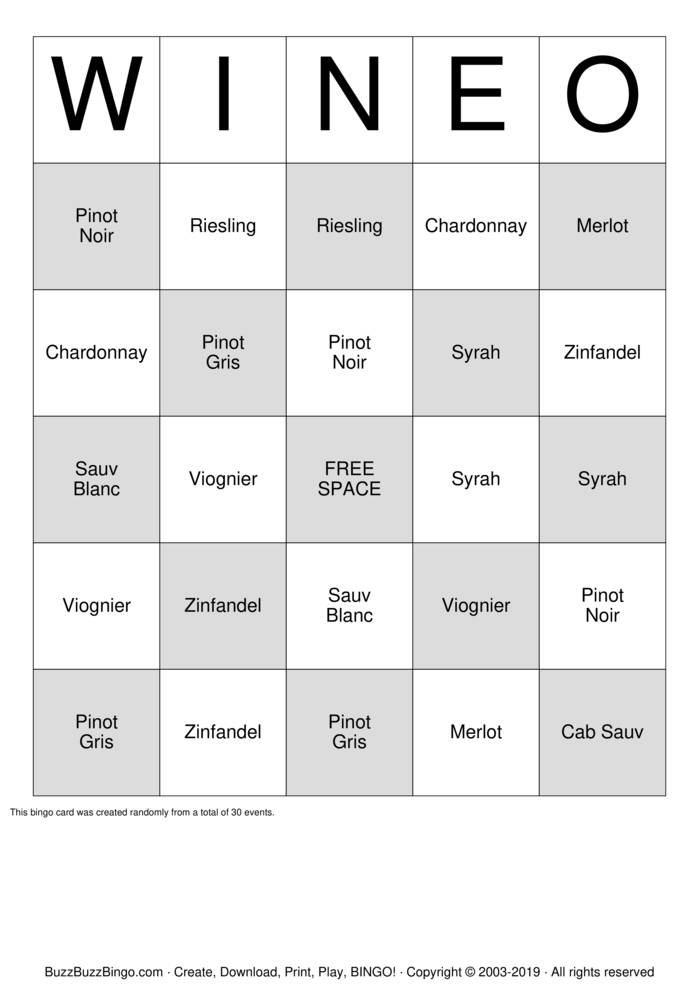 Centrale Wine-O Bingo Cards to Download, Print and Customize!