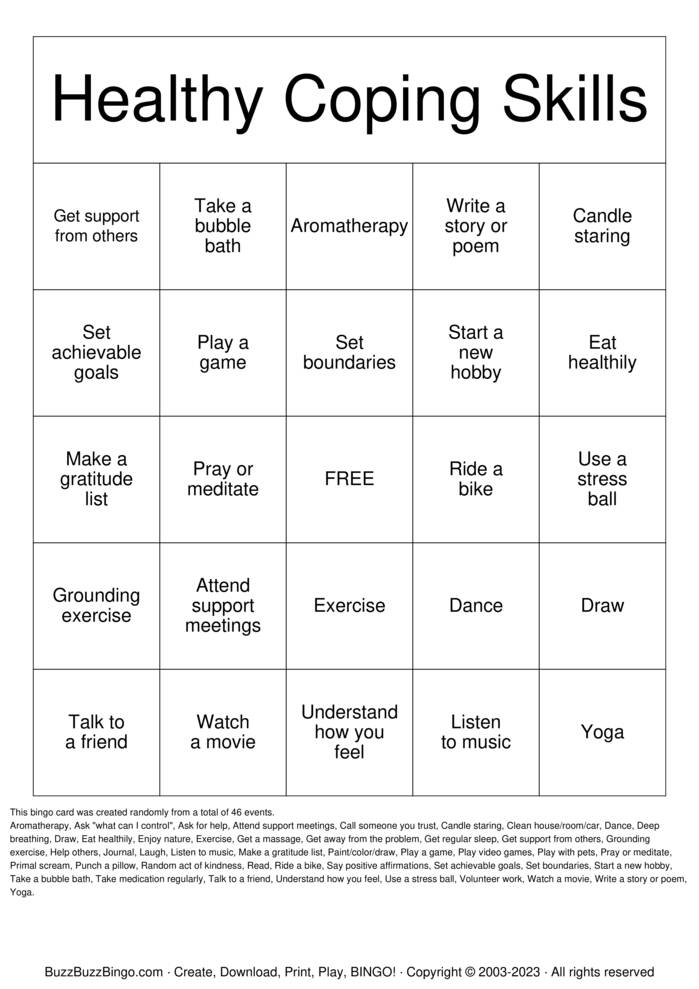 Coping Skills Bingo Cards to Download, Print and Customize!
