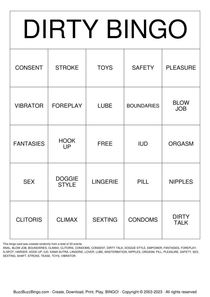 DIRTY BINGO Bingo Cards to Download, Print and Customize!